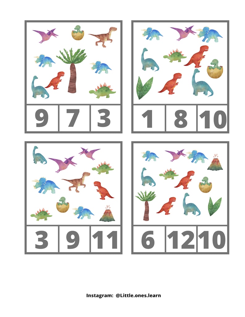 Dinosaur BUNDLE Themed Flashcards Count and Clip Cards - Etsy