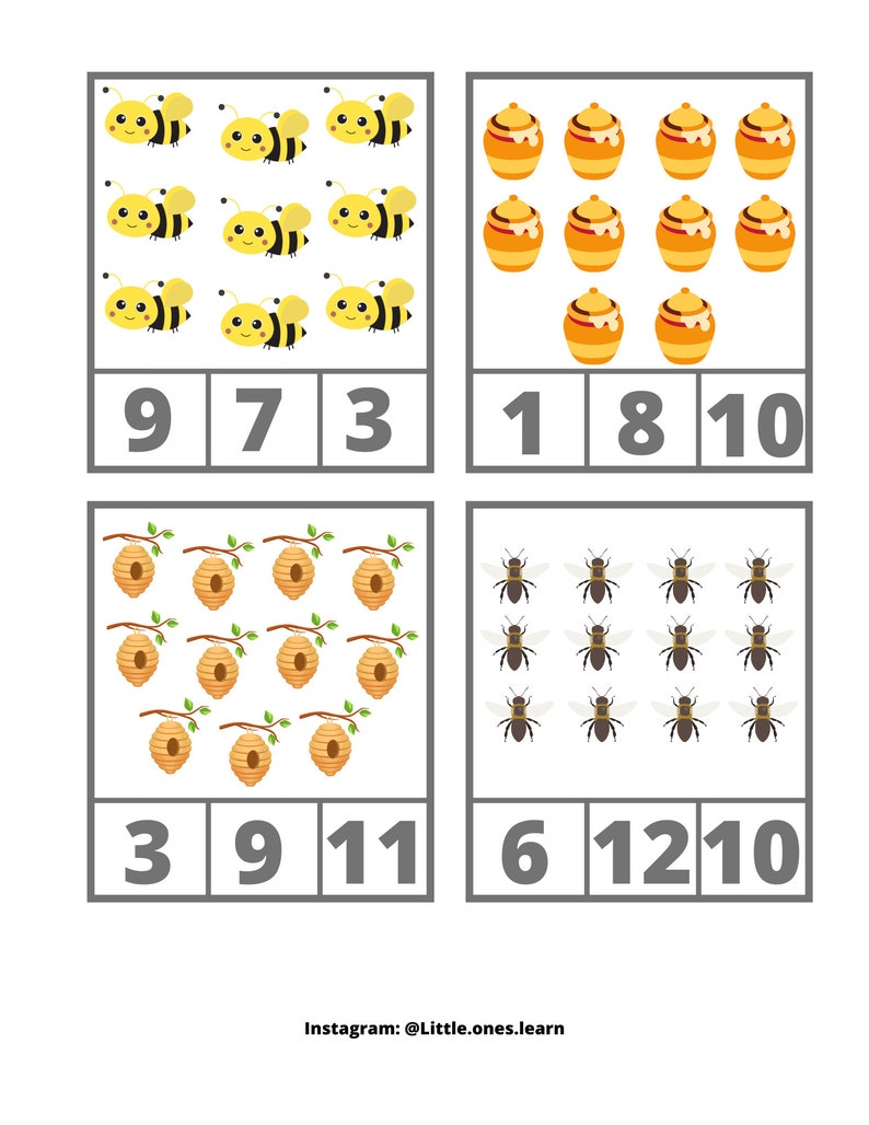 Bumble Bee Themed Count and Clip Cards - Etsy