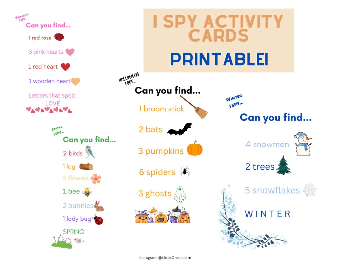 Seasonal I Spy Activity Card Printable - Etsy