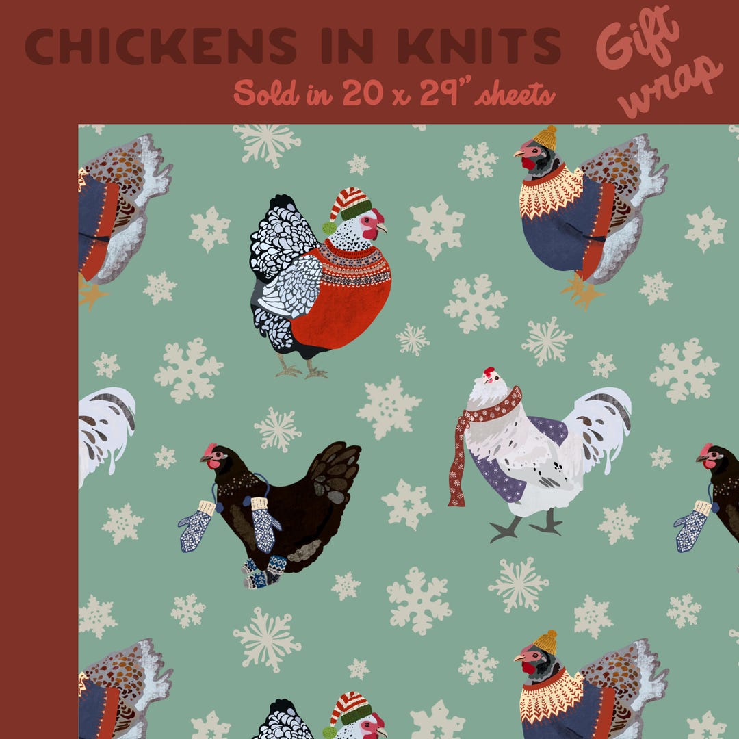 Chickens in Knits Wrapping Paper – Christmas Gift Wrap, Chicken Lover ...