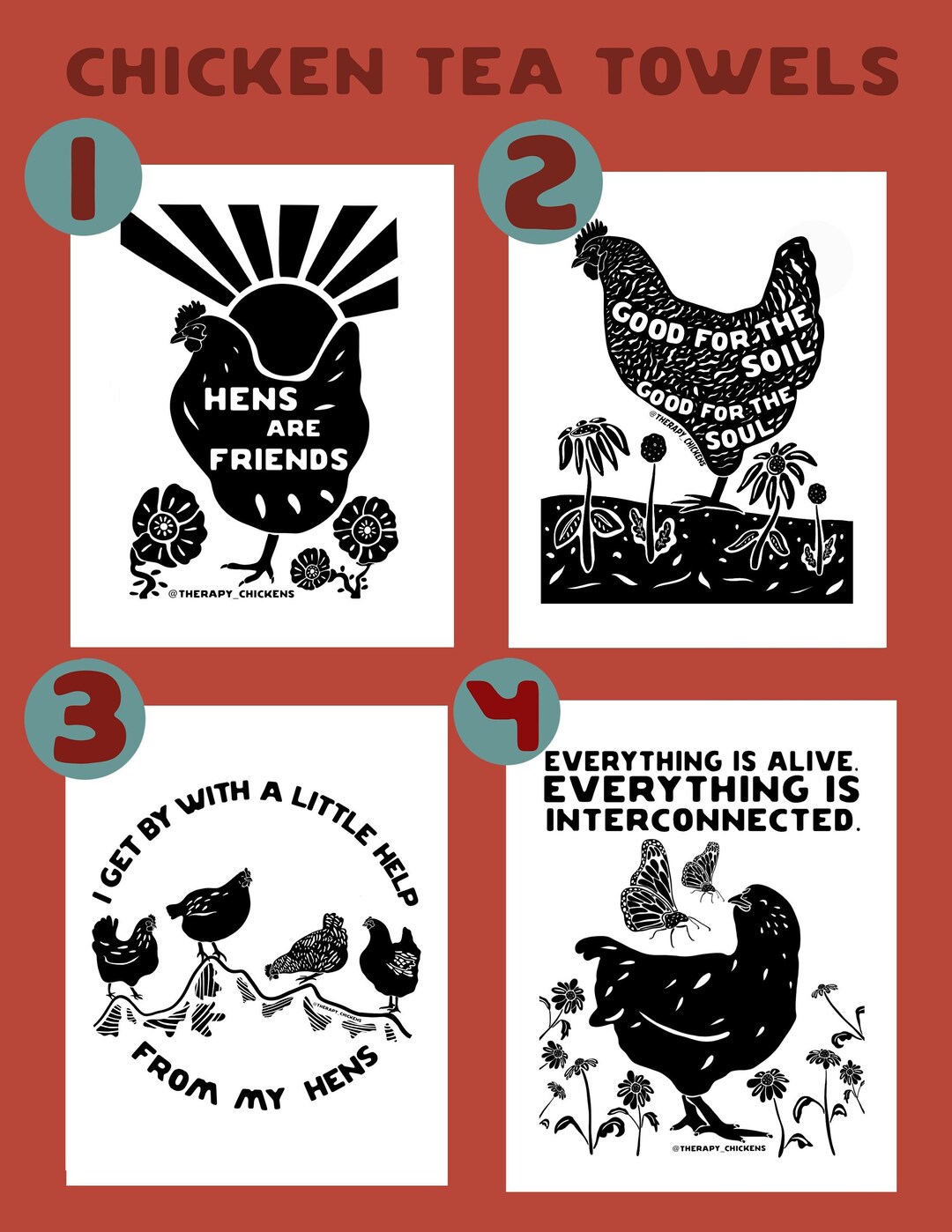 Chicken Tea Towels Backyard Chicken Lovers Chicken Art Folk Boho Flour ...
