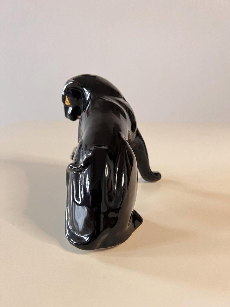 Vintage Art Deco Sculpture Black Glazed Porcelain Panther Figurine ...