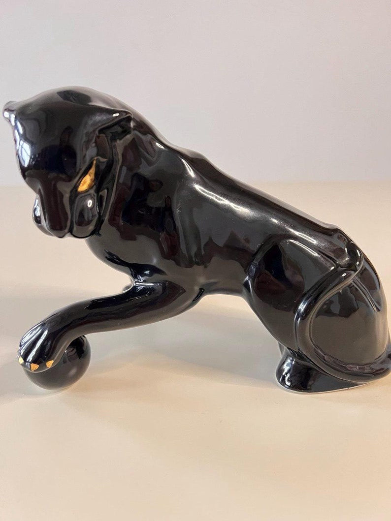 Vintage Art Deco Sculpture Black Glazed Porcelain Panther Figurine ...