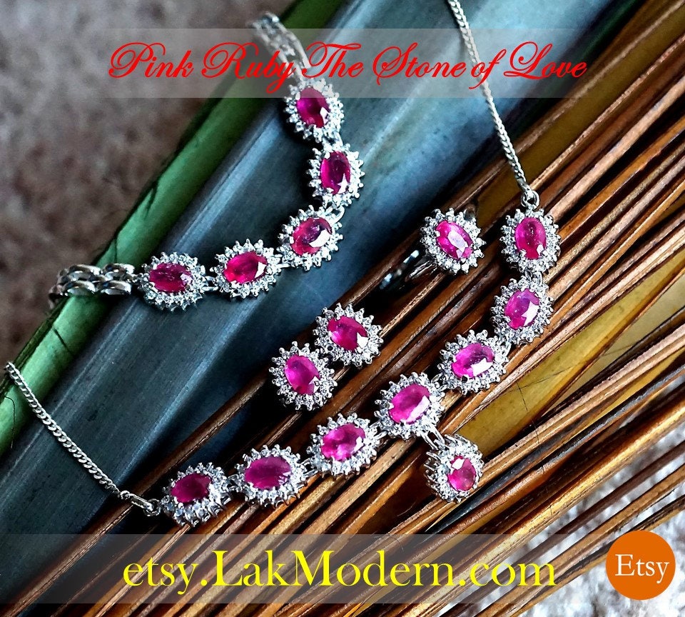 Glass Filled Natural Ruby Hand Made Sterling Silver Cluster Necklace ...