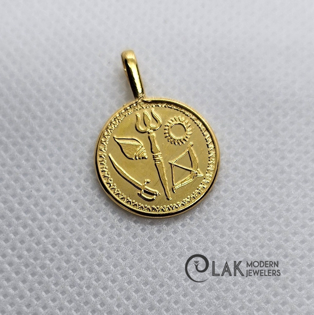 22K Solid Gold 15mm Panchayudha & Rathnamali Gatha With Buddhist Wheel ...