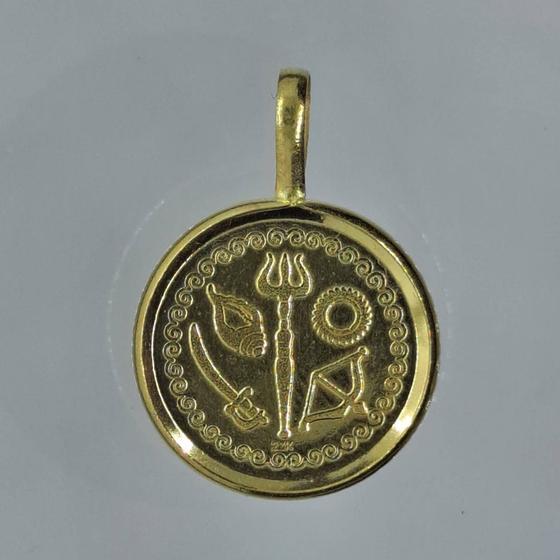 22K Solid Gold 15mm Panchayudha & Rathnamali Gatha With Buddhist Wheel ...