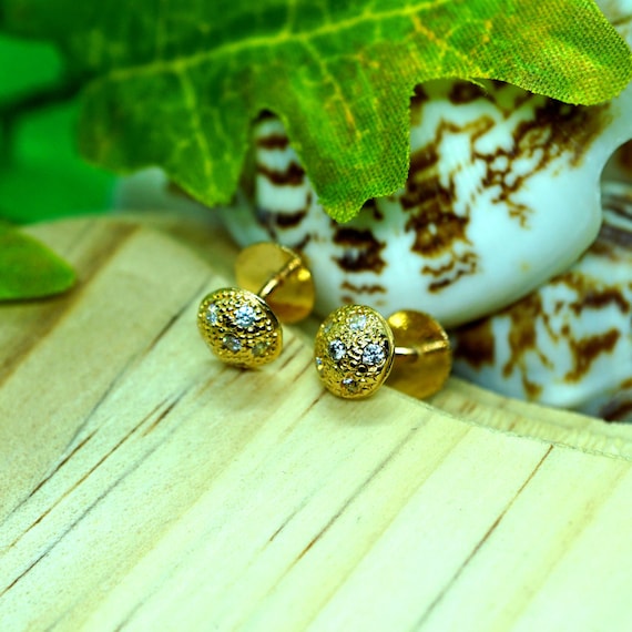 22k Solid Gold White Semi-sphere Earrings. Anniversary Gift - Etsy