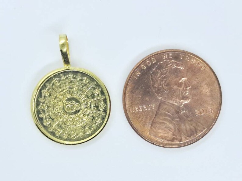 22K Solid Gold 15mm Panchayudha & Rathnamali Gatha With Buddhist Wheel ...