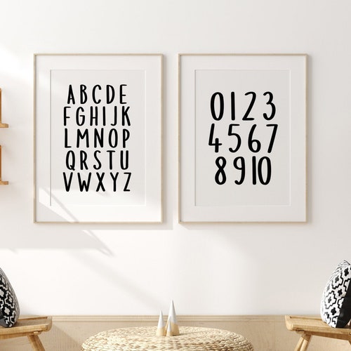 Black and White Alphabet Poster ABC Poster Numbers Poster - Etsy