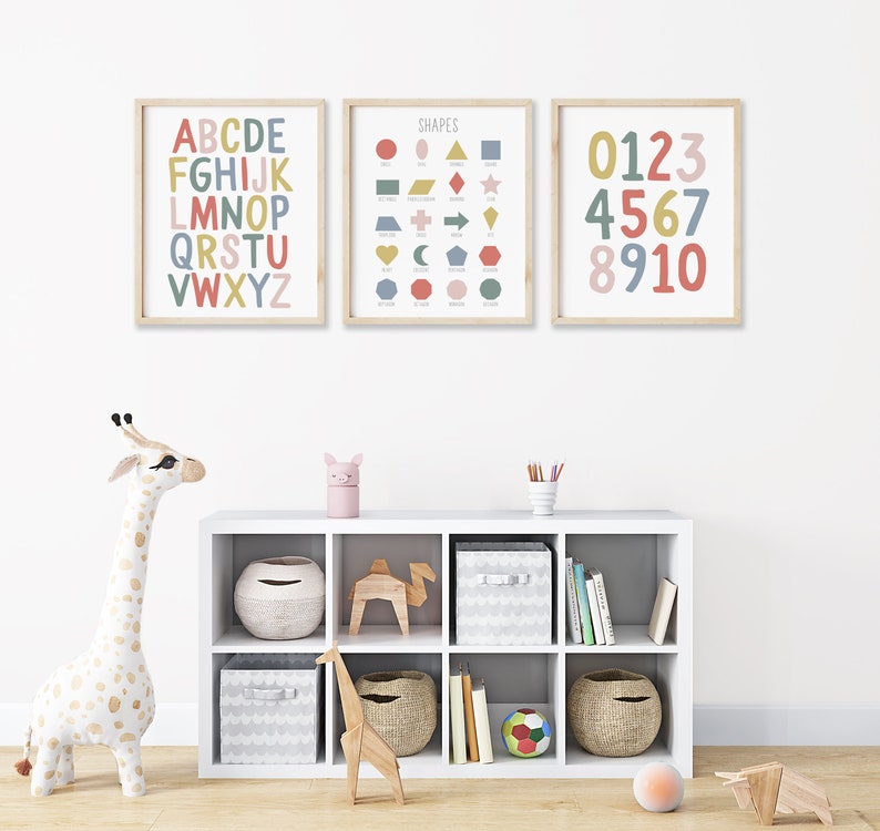 Classroom Decor Set of 3, Alphabet Poster, Shapes Print, Numbers Poster ...