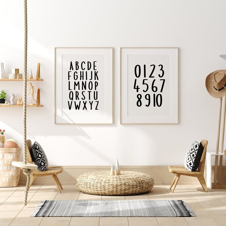 Black and White Alphabet Poster, ABC Poster, Numbers Poster, 123 Print ...