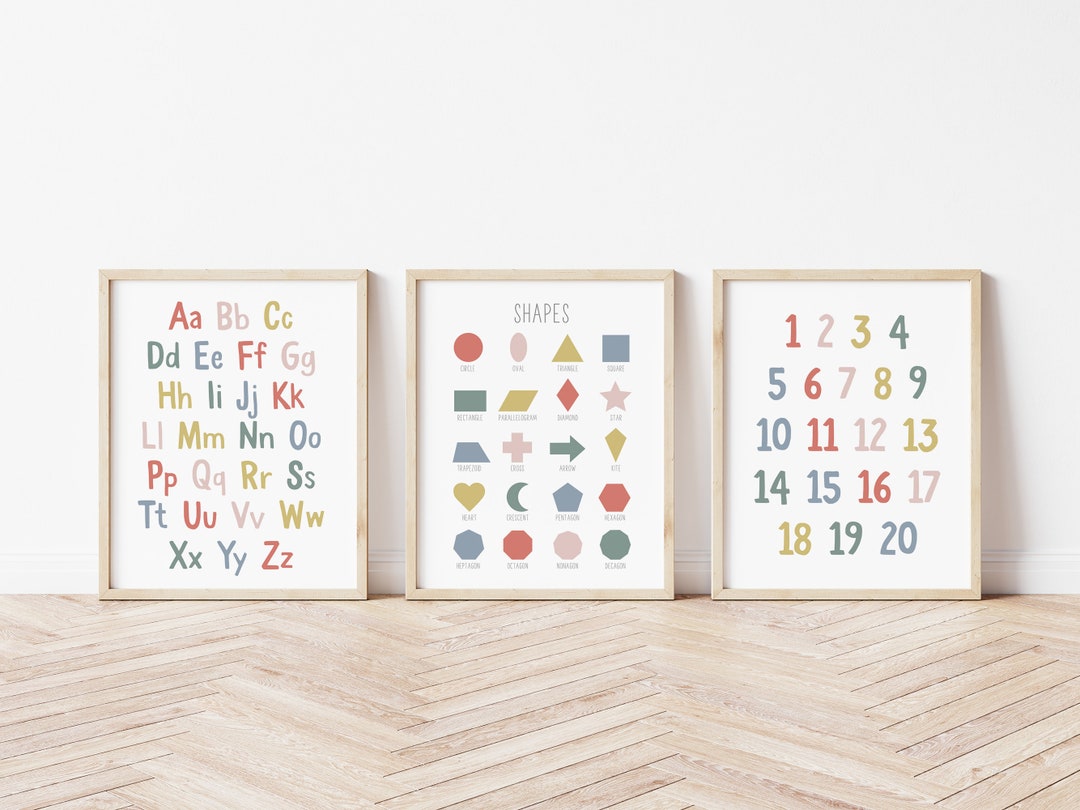Classroom Decor Set of 3, Alphabet Poster, Shapes Print, Numbers Poster ...