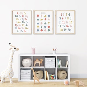 Classroom Decor Set of 3, Alphabet Poster, Shapes Print, Numbers Poster ...