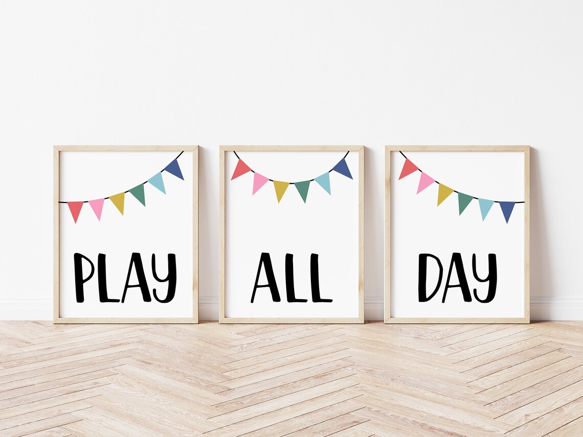 Play All Day Set of 3 Prints, Play All Day Printable, Playroom Decor ...