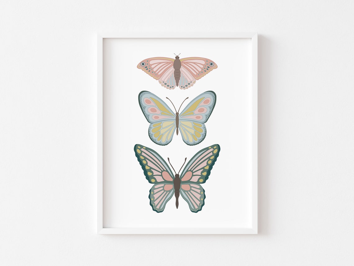 Butterfly Print, Boho Butterfly Wall Art, Boho Nursery Print, Girls ...