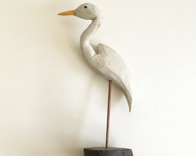 Guy Leslie, Rare Rustic Wood White Egret Decoy Hand Carved on Floor ...