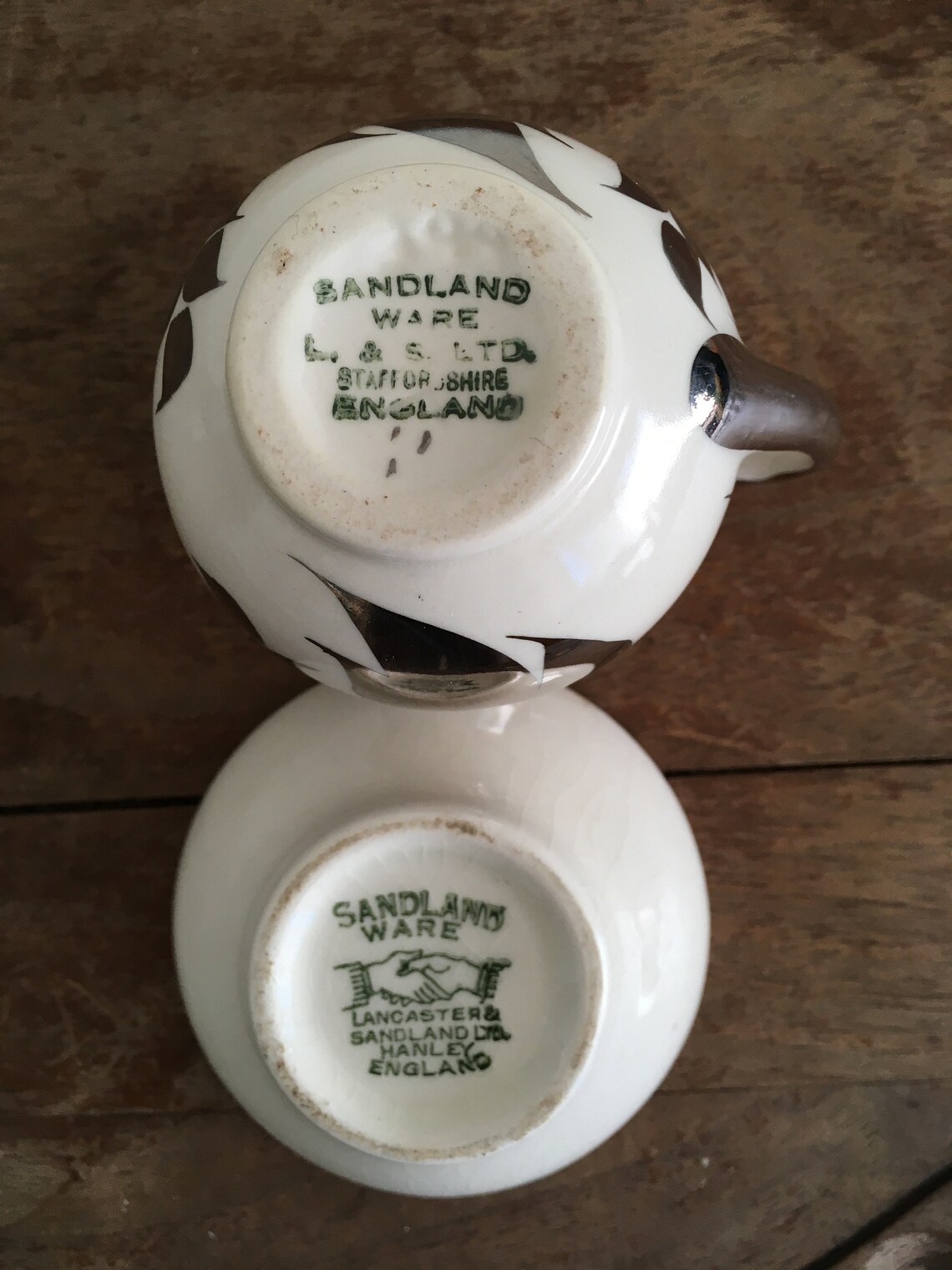 Miniature Sandland Ware Vintage Creamer and Sugar, Silver Lustre Leaf ...