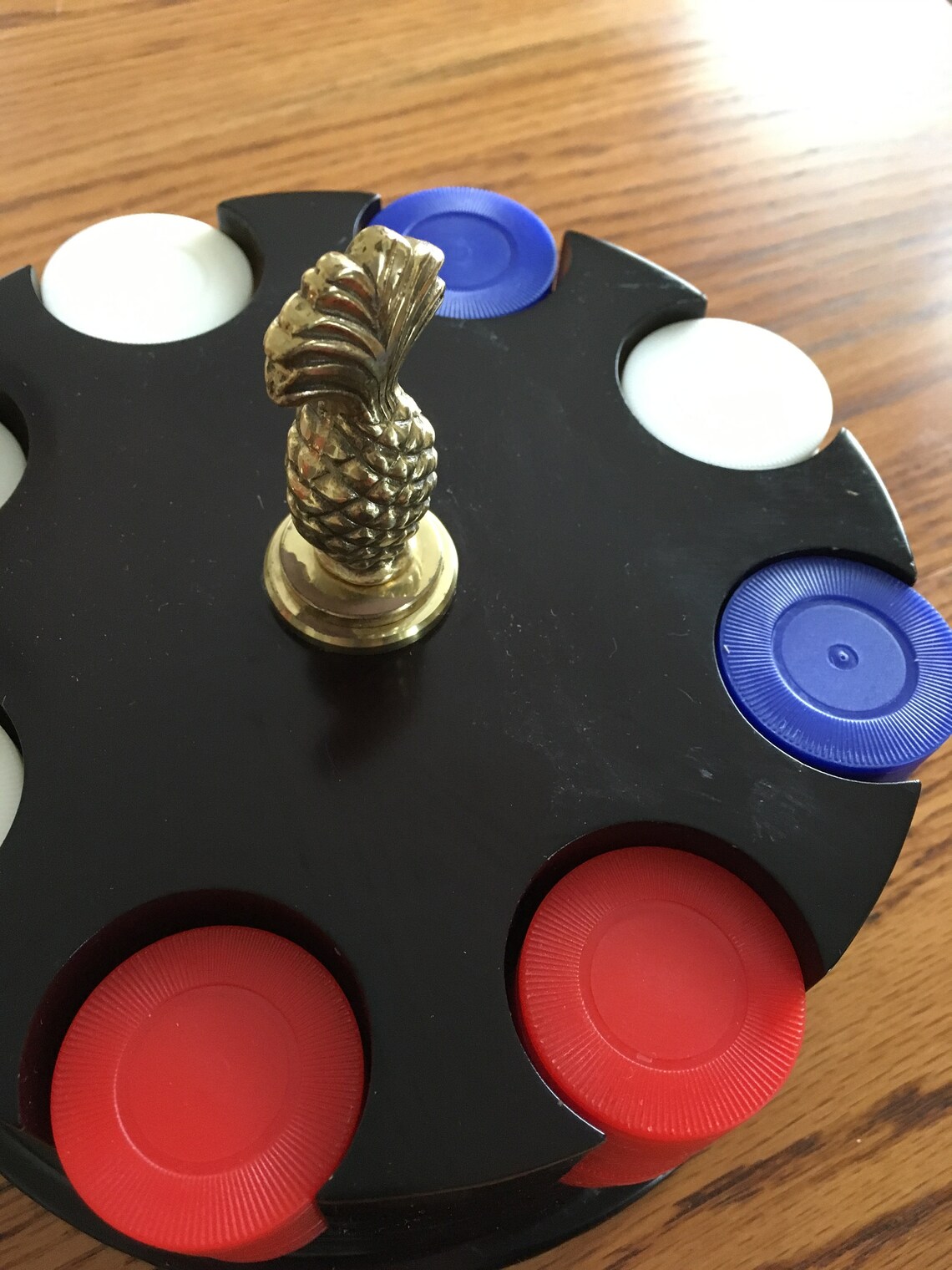 Vintage Poker Chip Caddy With Brass Pineapple Topper Dark Wood - Etsy
