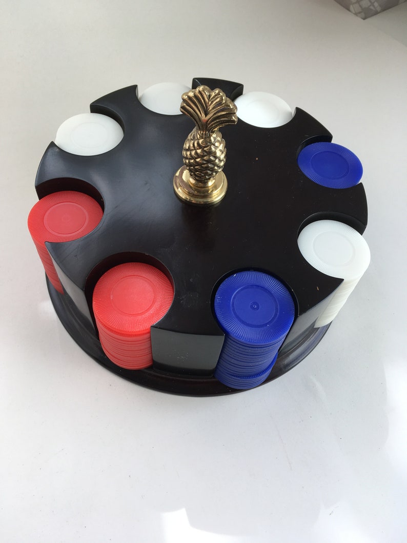 Vintage Poker Chip Caddy With Brass Pineapple Topper Dark Wood - Etsy