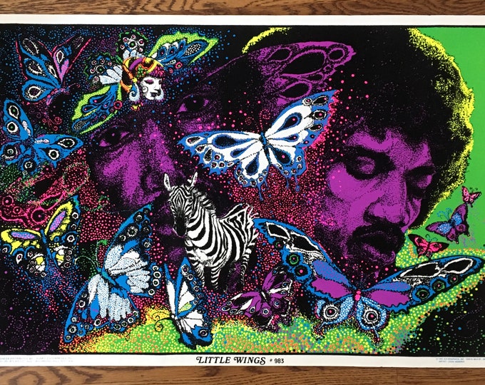 Rare Jimi Hendrix Little Wings #983 Velvet Flocked Blacklight Poster ...