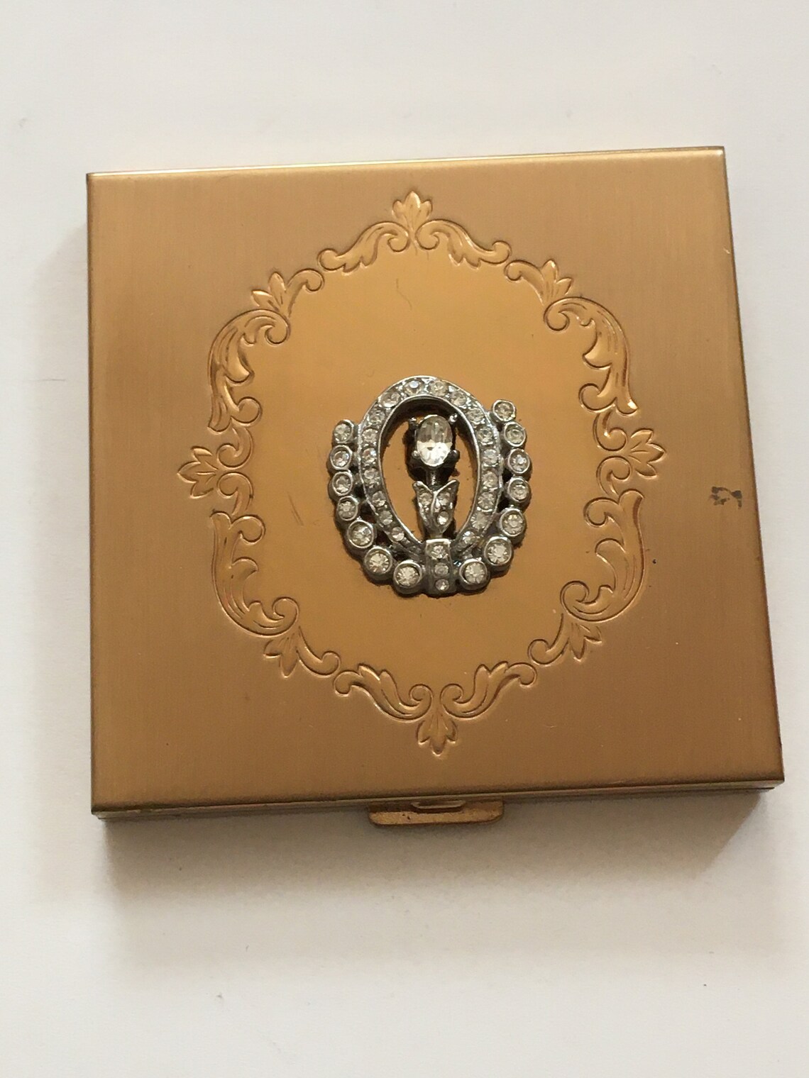 Vintage Rhinestone Volupte Compact, Gold Tone, Unused, Mid Century ...