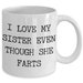 I Love My Sister Even Though She Farts Mug Fart Gifts Ceramic Farting ...