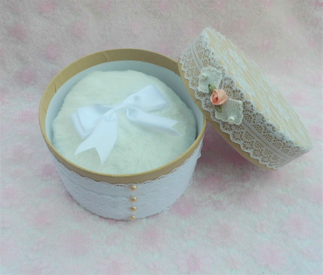White Powder Puff and Powder Box. Soft and Fluffy. Gift for Her. Pamper ...