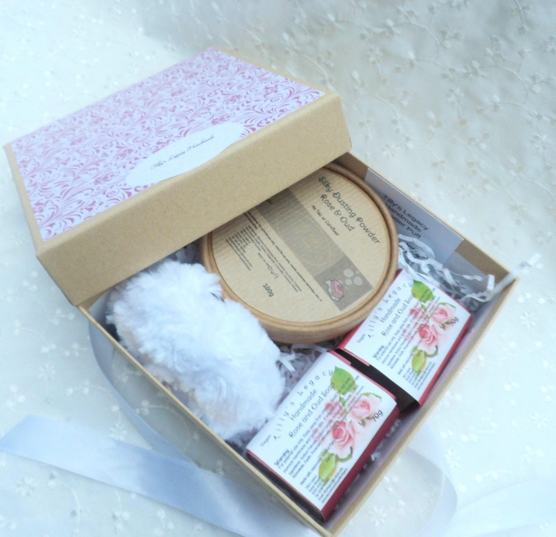 Rose and Oud Soap Duo, Mini Powder Puff and Dusting Powder Gift Box ...