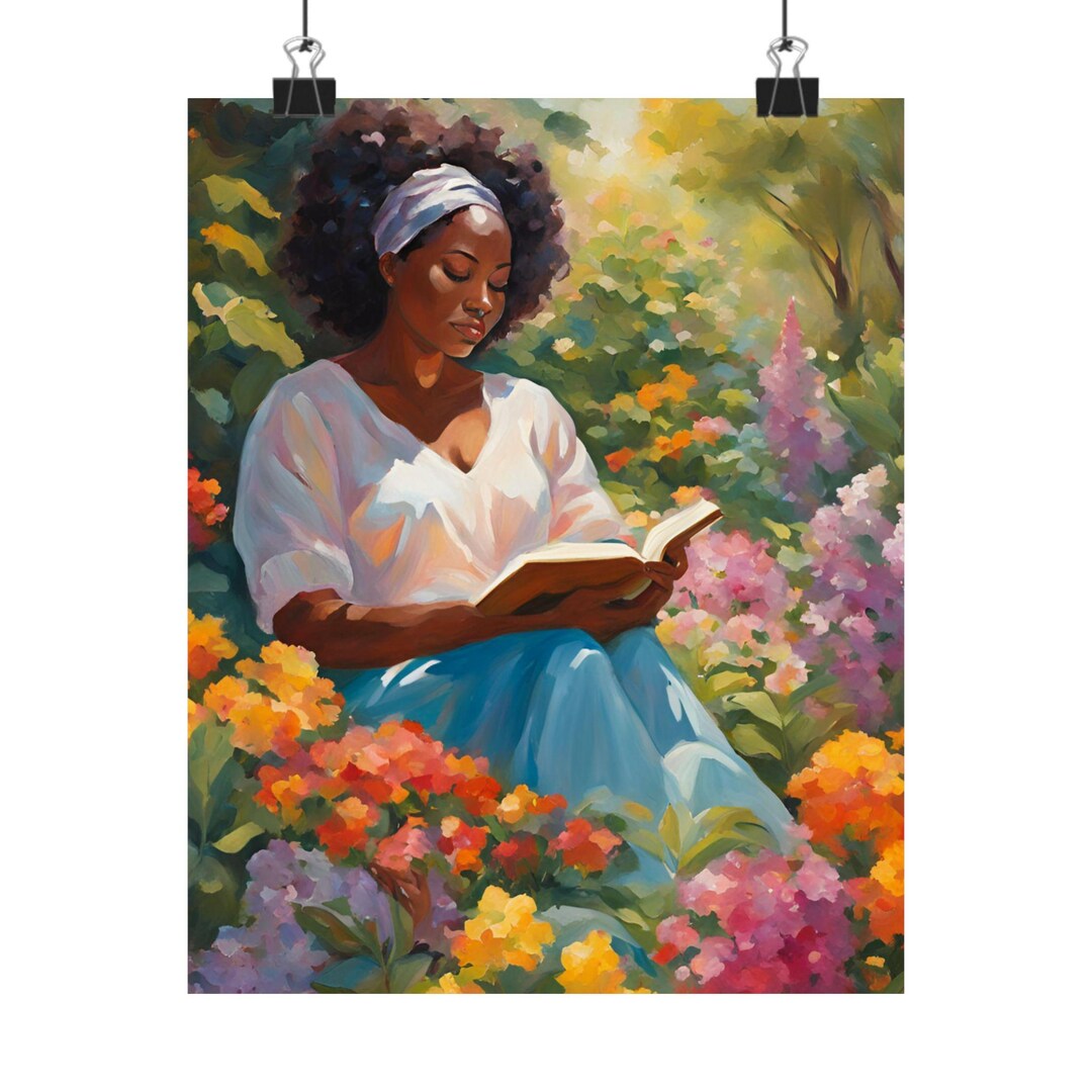 Peaceful Reading Garden Poster, Floral Wall Art, Relaxing Home Decor ...