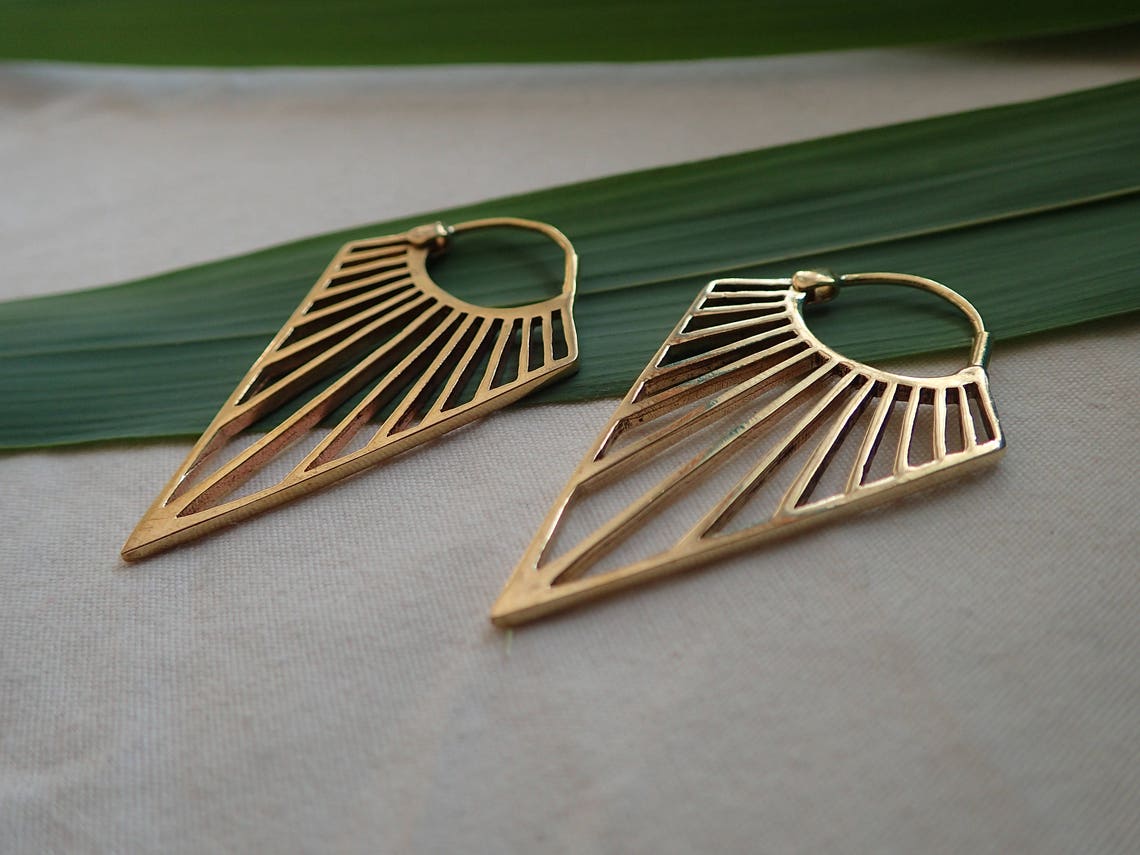 Art Deco Earrings Triangle Geometric Gold Brass Silver - Etsy