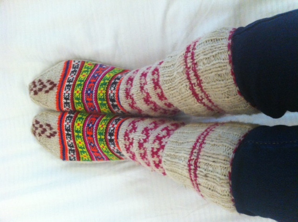 Hand Knitted Aztec Socks, Sheep's Woollen Wool, Aztec, Bohemian ...