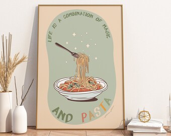 Pesto Pasta Art Print, Pesto Penne Poster, Pesto Wall Art, Italian Food ...