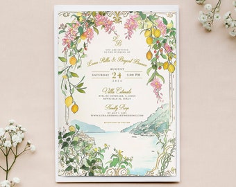 Italian Amalfi Coast Wedding Invitation Design, Custom Italy Beach ...
