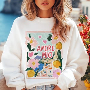 Italian Amore Mio Hand Painted Sweatshirt Sweater, Artsy Flowers ...