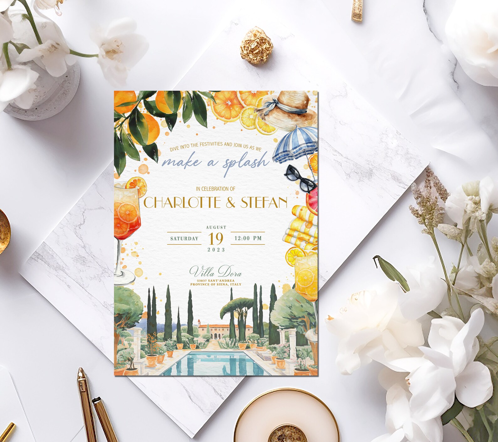 Tuscan Wedding Pool Party Invitation: Italian Spritz Design (digital ...
