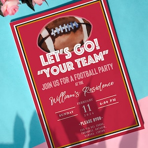 Football Party 2024 Custom Red Invite, Football Viewing Party Invite ...