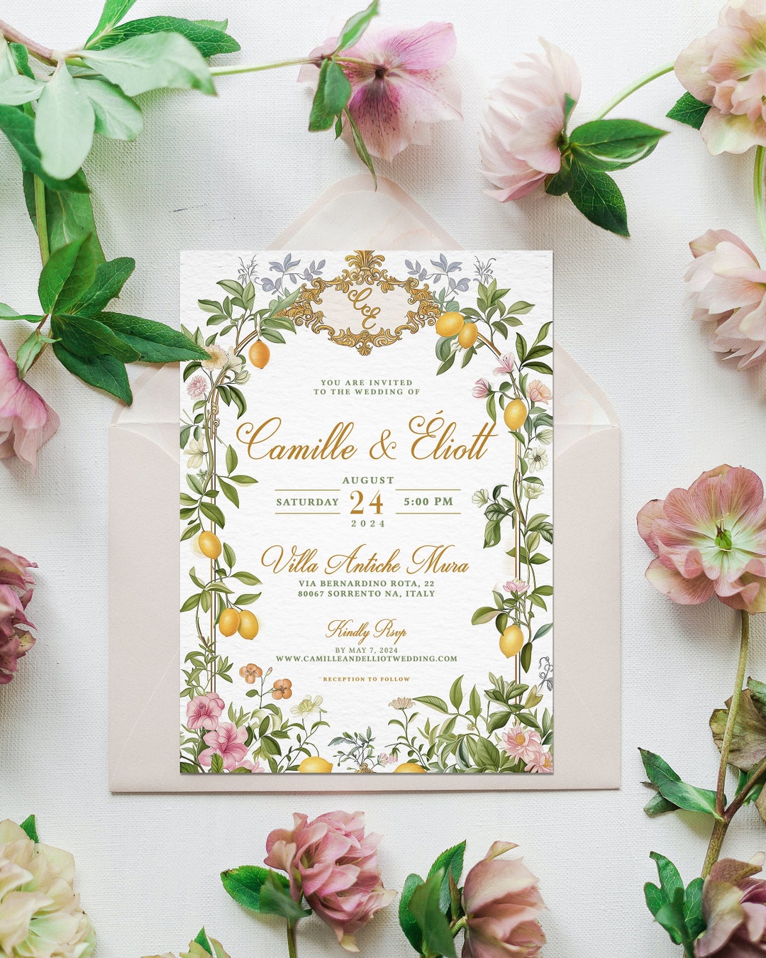 Italian Amalfi Coast Wedding Crest Invitation Design, Custom Italy ...