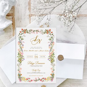 Vintage Wildflower Frame Wedding Invitation Design, Custom Wedding ...