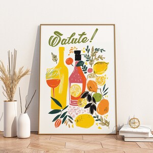 Italian Salute Cheers Print, Italy Wine & Spirits Rolled Poster Wall ...