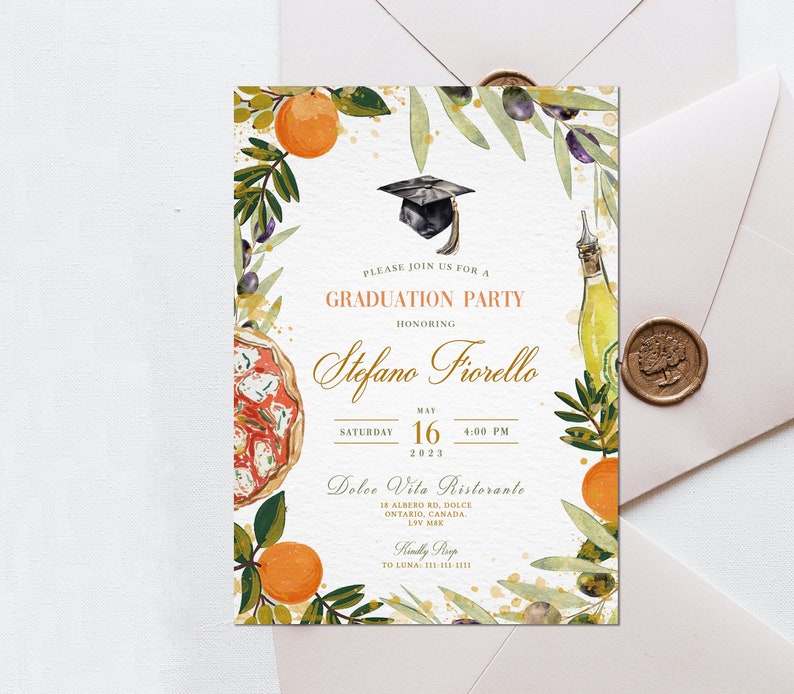 Italian Style Graduation Party Invite, Italy Themed Grad Invite, Pizza ...