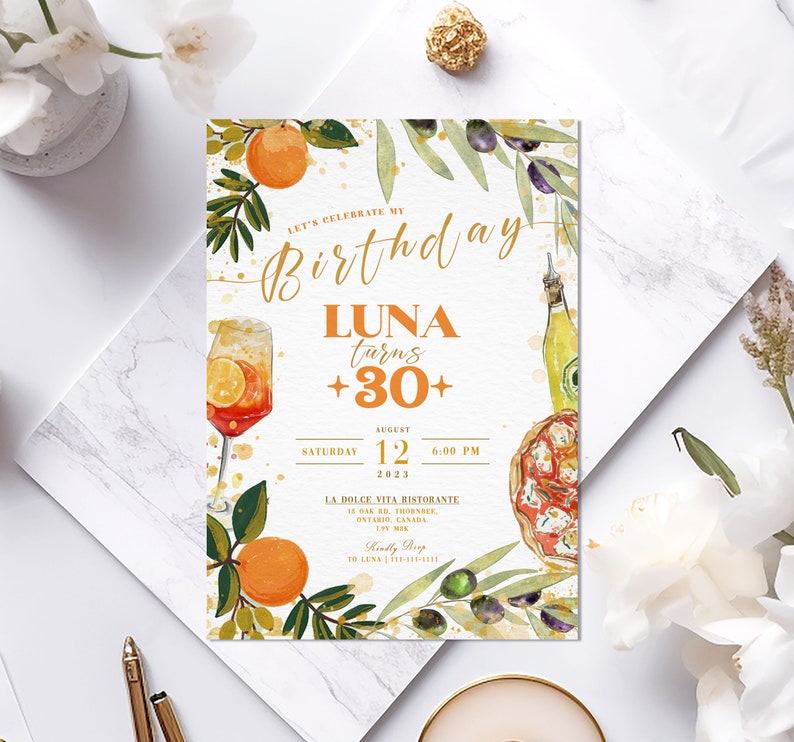 Custom Birthday Invitation Italian Style Italy Themed - Etsy