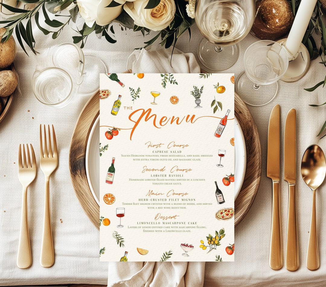 Funky Italian Dinner Menu: Spritz & Pizza Design (digital Download 5x7 ...