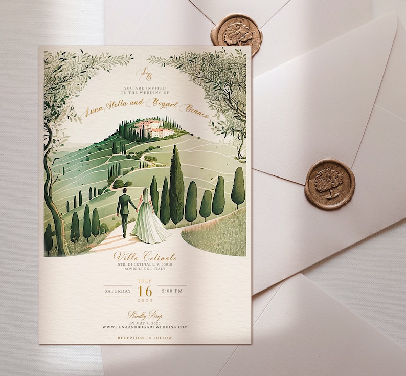 Vintage Tuscan Wedding Invitation: Florence Italy Design (digital ...