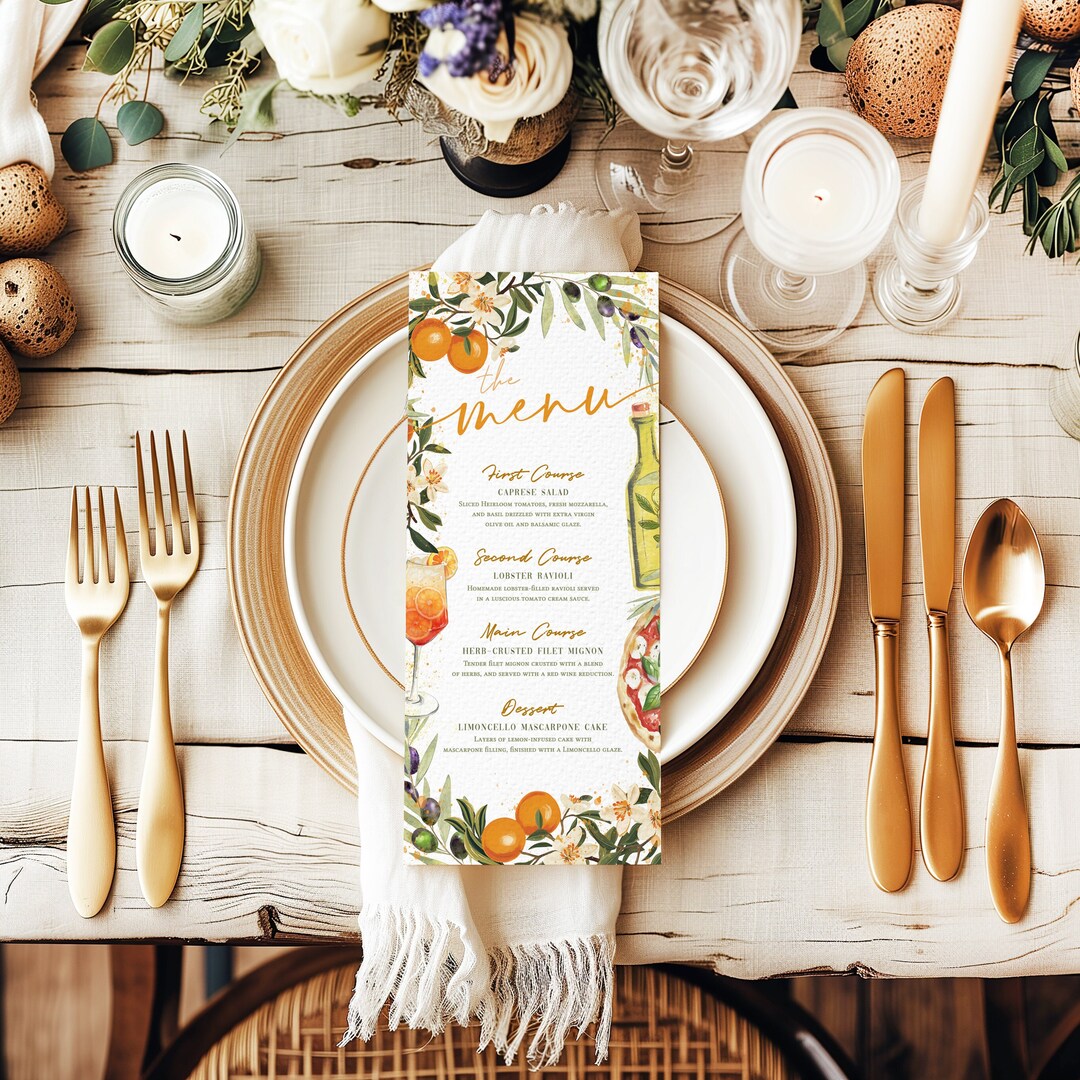 Italian Style Printable Dinner Menu, Italy Themed Menu, Spritz and ...