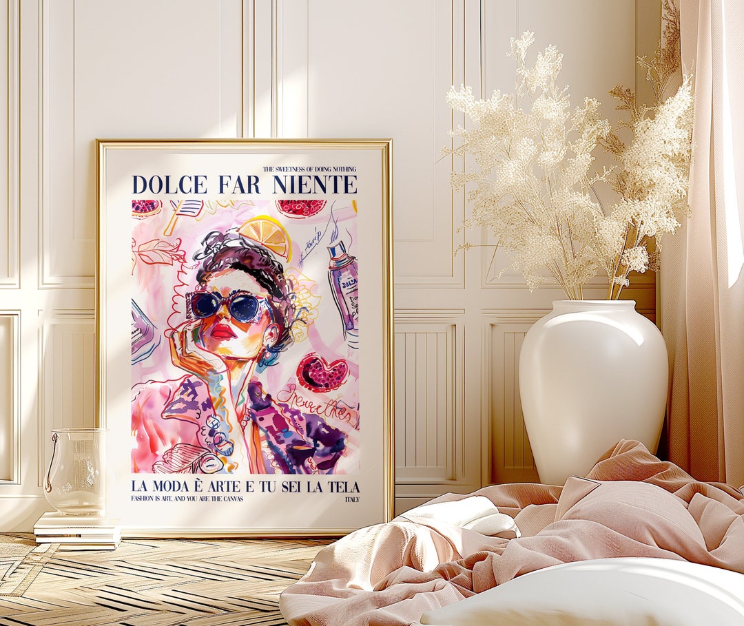 Dolce Far Niente Colorful Rolled Poster Print, Retro Pink Watercolor ...