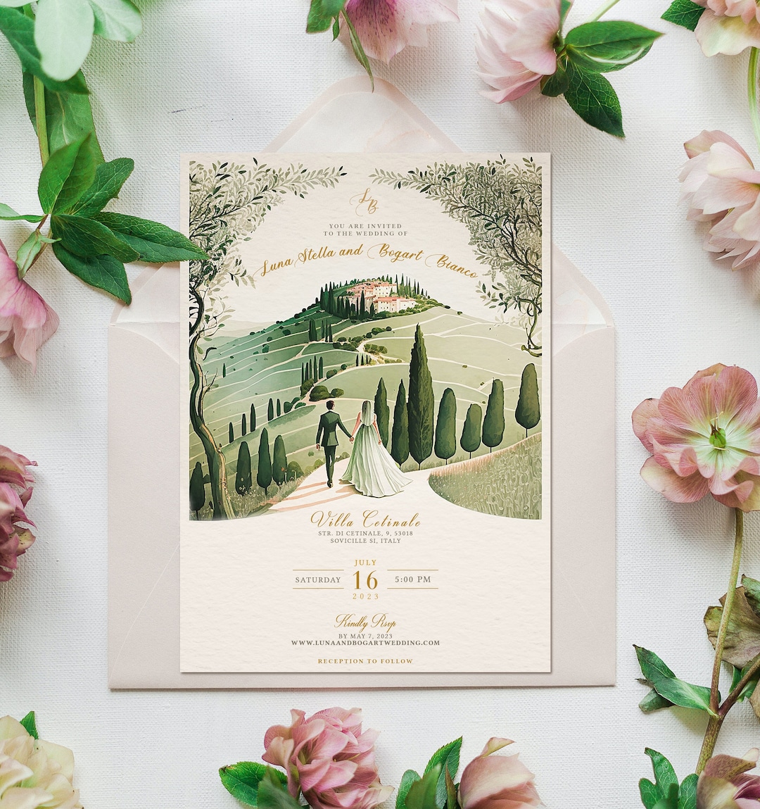 Vintage Tuscan Wedding Invitation: Florence Italy Design (digital ...