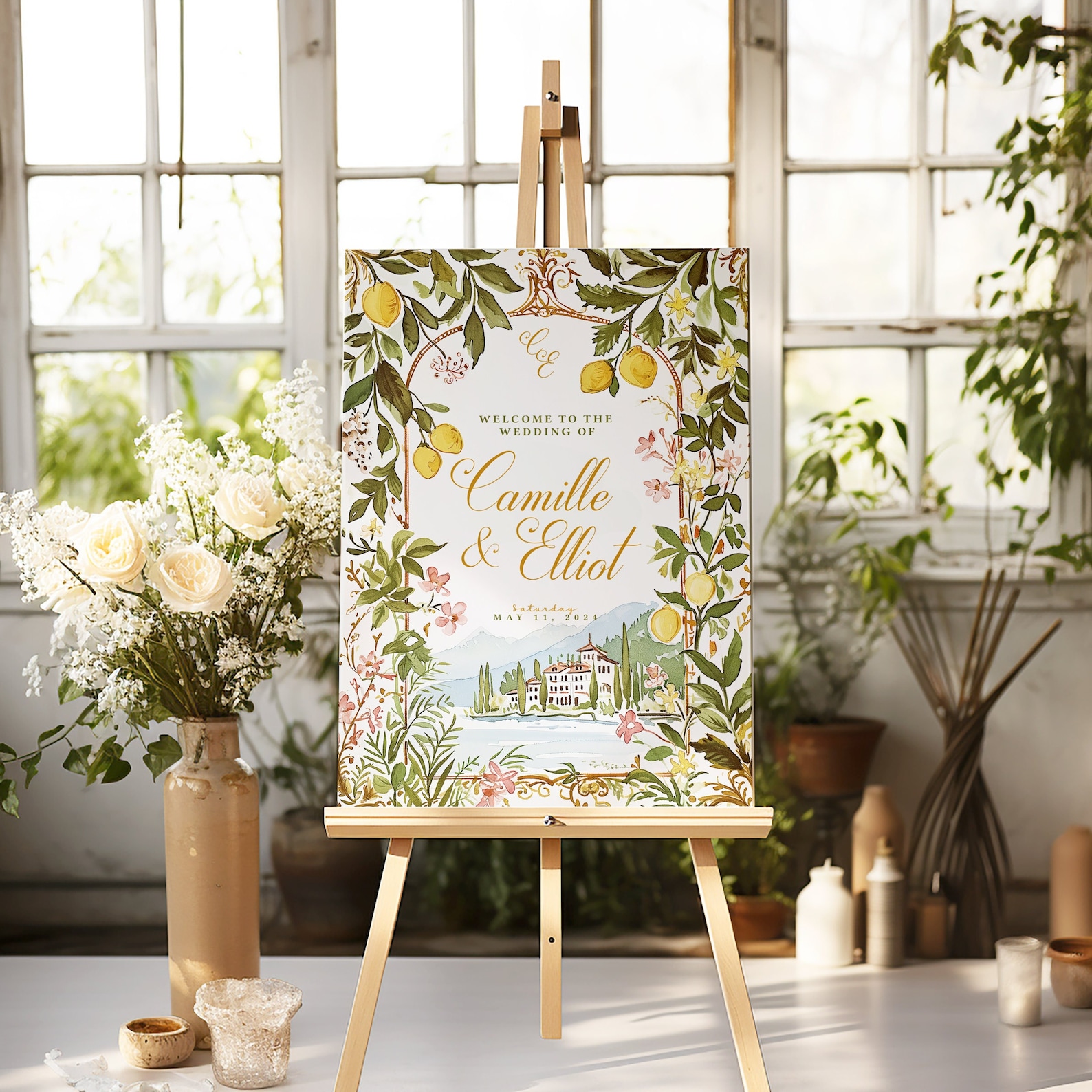 Lake Como Wedding Welcome Sign: Lemon & Floral Design (digital Download ...