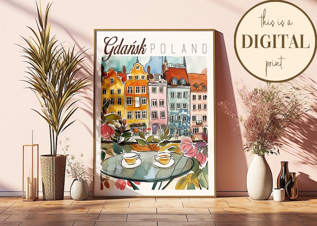 Gdańsk Poland Watercolor Art Print: Colorful Polish Wall Decor (digital ...