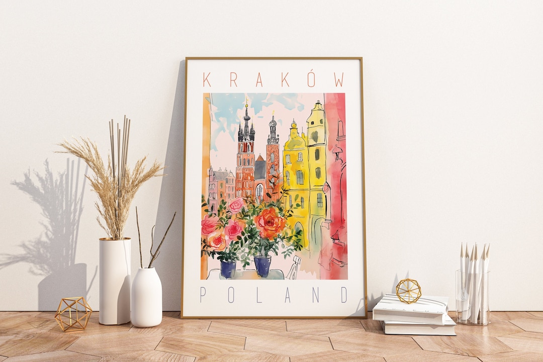 Krakow Poland Printable DIGITAL Art, Krakow Colorful Watercolor Poster ...