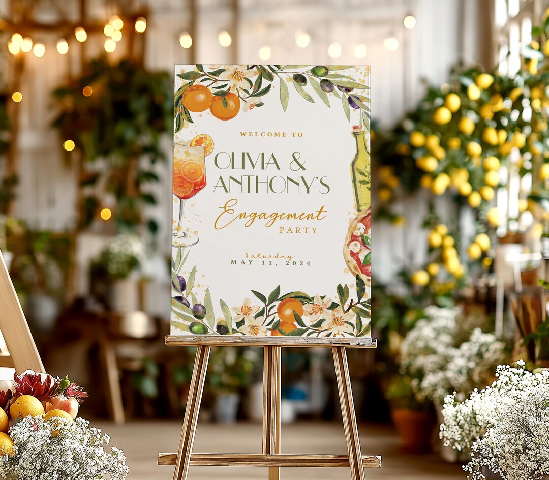 Italian Engagement Party Welcome Sign: Oranges, Spritz & Pizza (digital ...